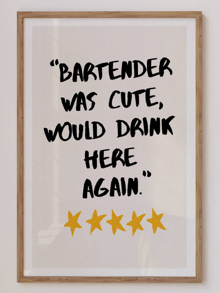 Bartender Was Cute Print – Kitchen Bar Quote Wall Art | EDGE Wall Art ...