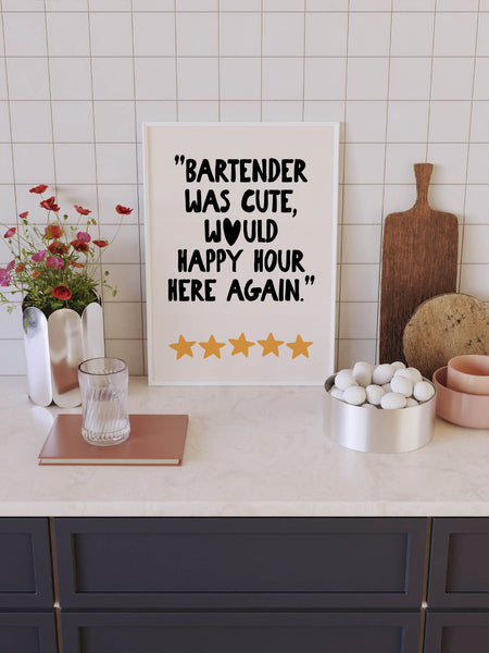 Bartender Was Cute Print | Kitchen Decor | Bar Cart Wall Art | EDGE ...