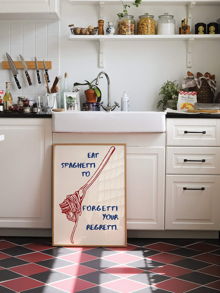 Eat Spaghetti To Forgetti Your Regretti Print | Funky Pasta Kitchen ...